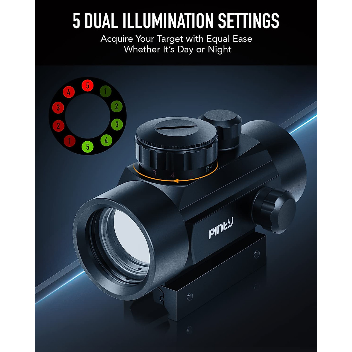 Pinty Tactical 1x40mm Reflex Red Green Dot Sight Riflescope, 4 MOA Rifle Optic Sight, Fits 20mm Picatinny Weaver Rail