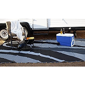 Stylish Camping LED Illuminated Patio Mat - Reversible RV Home Mat, White/Black with LEDs Light, 8x18