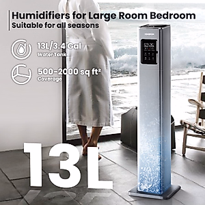 Humidifiers for Large Room Bedroom-YOKEKON 3.4Gal/13L Large Room Floor Humidifiers for Home, Ultrasonic Cool Mist Humidifier, Essential Oil Diffuser, Timer, Auto Shut-Off, Top Fill, Black…