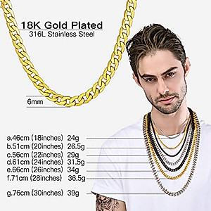 Men's Gold Curb Chain Stainless Steel 18" Inches Solid 6mm Miami Cuban Link Chain Choker Necklace