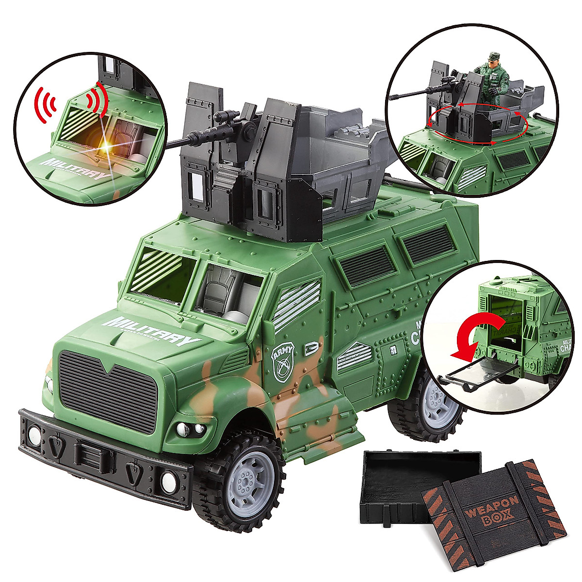 JOYIN Military Reconnaissance Vehicle Toy Set of Friction Powered Helicopter, Tank, Armored Car with Light and Sound, Motorcycle, Camp and Army Figures, Realistic Military Vehicle Playset for Kids