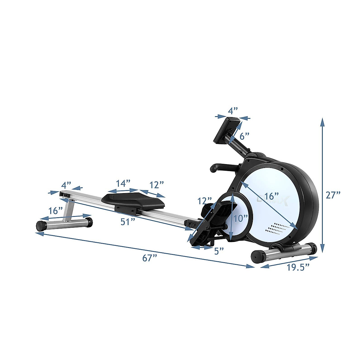 GYMAX Magnetic Rowing Machine, 16-Level Resistance Adjustable Rower with LCD Monitor, Heart Rate Sensor for Cardio Exercise, Home Gym Workout