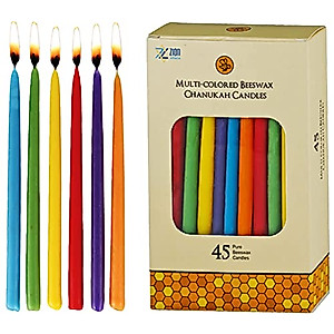Zion Judaica Hanukkah Deluxe Nartural Beeswax Candles 5.75" Tall for Multi Colored Bee Wax Candle Set of 45 for Chanukah Menorah, Parties, Decorations