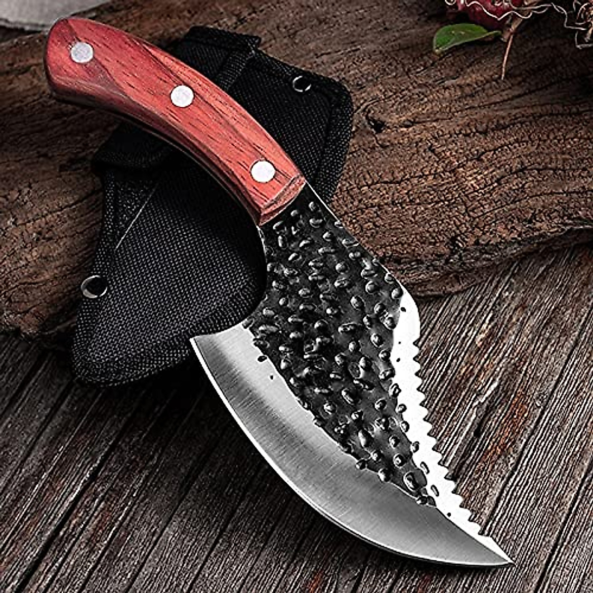 Boning Knife, 5" Inch Boning Knife Multi-purpose Double-edged Fishing Fillet Knife Camping Jungle Axe Butcher Knife and Nylon Protective Cover BY ZZYY
