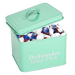 Webake Dishwasher Pod Container Tablet Holder, Farmhouse Metal Dishwasher Pods Storage Container with Lid for Kitchen Organization and Storage