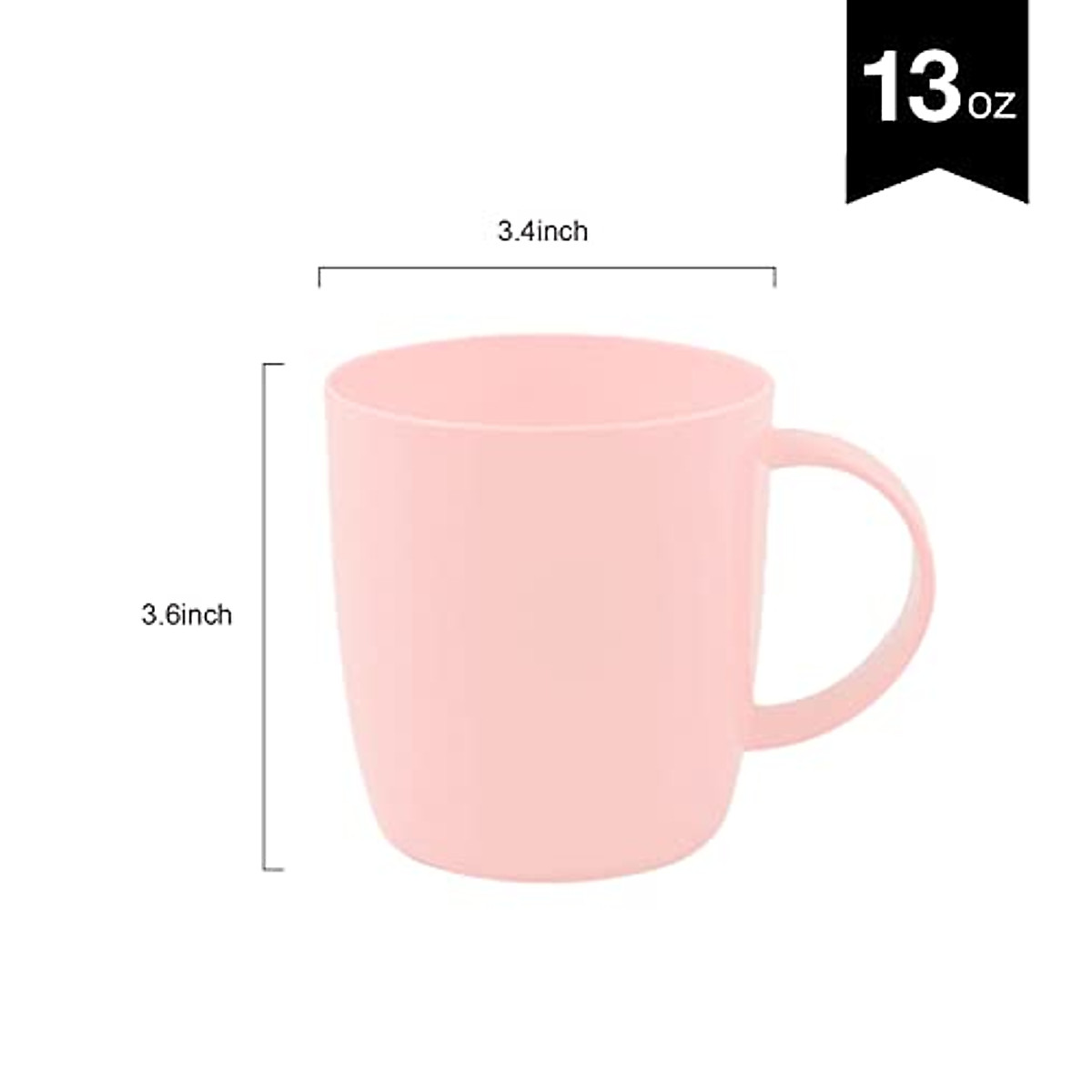 fulong Reusable Plastic Drinking Cup with Handle, BPA Free Microwave & Dishwasher Safe Food Grade PP 13 Ounce Coffee & Milk Mug Set of 5 (Pink)