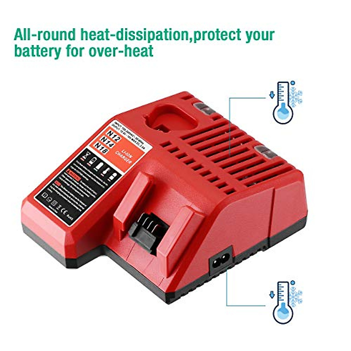 FirstPower 6.0Ah 18V M-18 Battery & Charger - Compatible with Milwaukee M-18 48-11-1852 18V Lithium XC Cordless Power Tools & Charger for M12 M14 M-18 Li-ion Battery