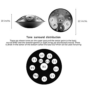 TREELF Handpan Drums Sets D Minor 22 inches Steel Hand Drum with Soft Hand Pan Bag, 2 handpan mallet,Handpan Stand (12 Notes, Blue)