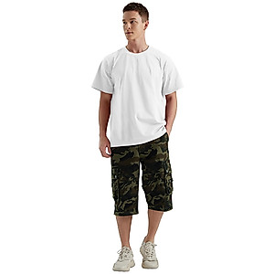 BEST SOUTH Men's Capri Long Twill Cargo Shorts below Knee 13 Inches Cotton Relaxed Fit Casual Multi-Pocket Army Green Camo 36