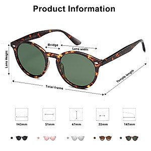 SOJOS Retro Round Polarized Sunglasses for Women Men Classic Vintage Sunnies SJ2069, Brown Tortoise/Green