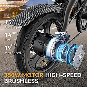 Jasion EB3 Electric Bike for Adults 21mph Folding Adults Electric Bicycles, 350W Brushless Motor, 36V 7.5Ah Battery, Center Suspension, 3 Levels Assist, 14" Foldable ebike for Adults and Teens