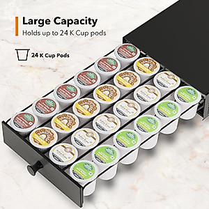 SICHEER K Cup Organization Storage Drawer Maker K Cup Holder Coffee Pod Organizer Stand Tray Counter Rack Countertop Maker Stand Capsules Compatible with Keurig Accessories Holds 24 Pods