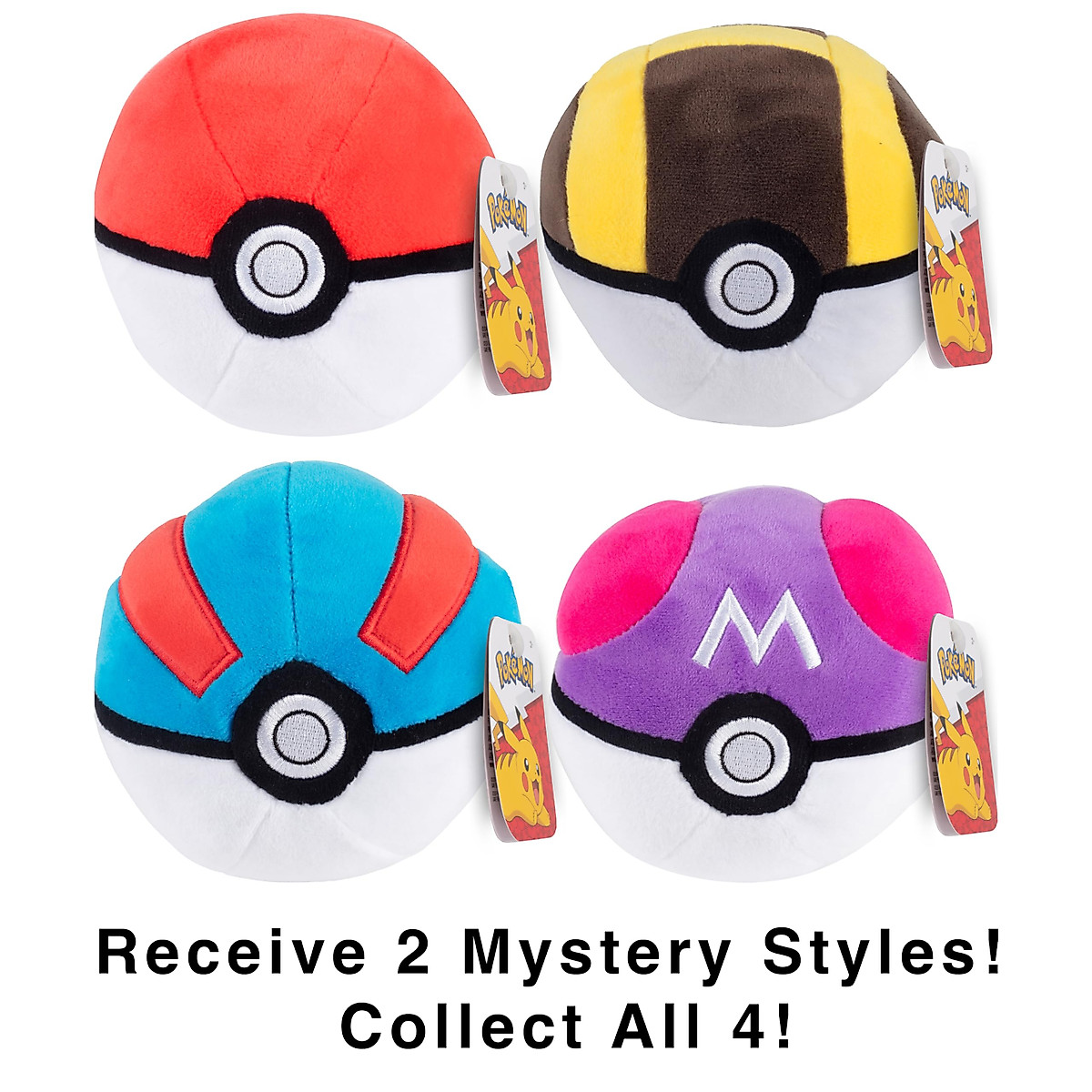 PoKémon Pokéball Plush Assorted Blind Box 2-Pack - Receive 2 of 4 Ball Styles, 5" - Poke, Master, Ultra or Great Ball - Soft Stuffed Toys with Weighted Bottom - Officially Licensed - Gift for Kids