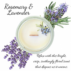 Rosemary & Lavender | Hand Crafted Plant Derived Candles | 23 Hour Burn | Pure Soy Candle with Wooden Wick | Natural Essential Oil Scented Aromatherapy | Aroma for Home & Office (Rosemary & Lavender)