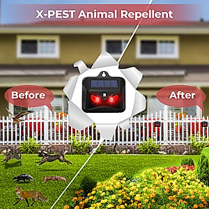 Solar Powered Nocturnal Animal Repeller, Predator Control Light Animal Repellent Device, Red Led Light Outdoor Deterrent Coyote Raccoon Deer Fox Skunk Squirrel for Garden Yard Farm Chicken Coop (2)