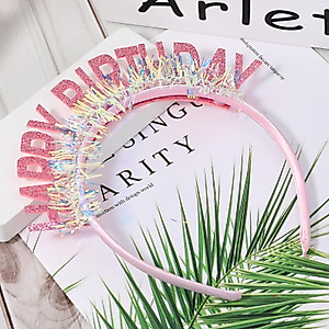 KALIONE Glitter Birthday Tiara Headpiece, Cute Party Headband Decorations for Women Girls, Pink