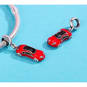 ABAOLALA Car Charm 925 Sterling Silver Toy car Charm Automobile Beads for Bracelet & Necklace (Red)