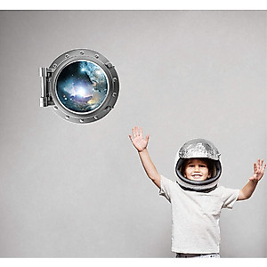 12" Port Scape Instant Space Ship 3D Window View NEBULA & STARS #1 Silver Porthole Wall Decal Removable Wall Sticker Mural Boys Bedroom Playroom Decor