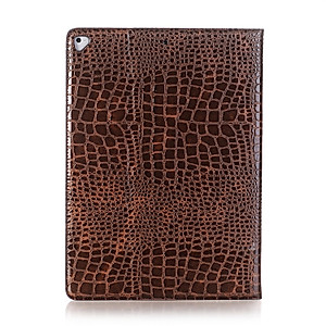 iPad Pro 1st 2nd (12.9'') Case for Women, DMaos Crocodile Synthetic Leather Stand Folio Smart Cover, Auto Sleep/Wake, Document Card Holder - Brown