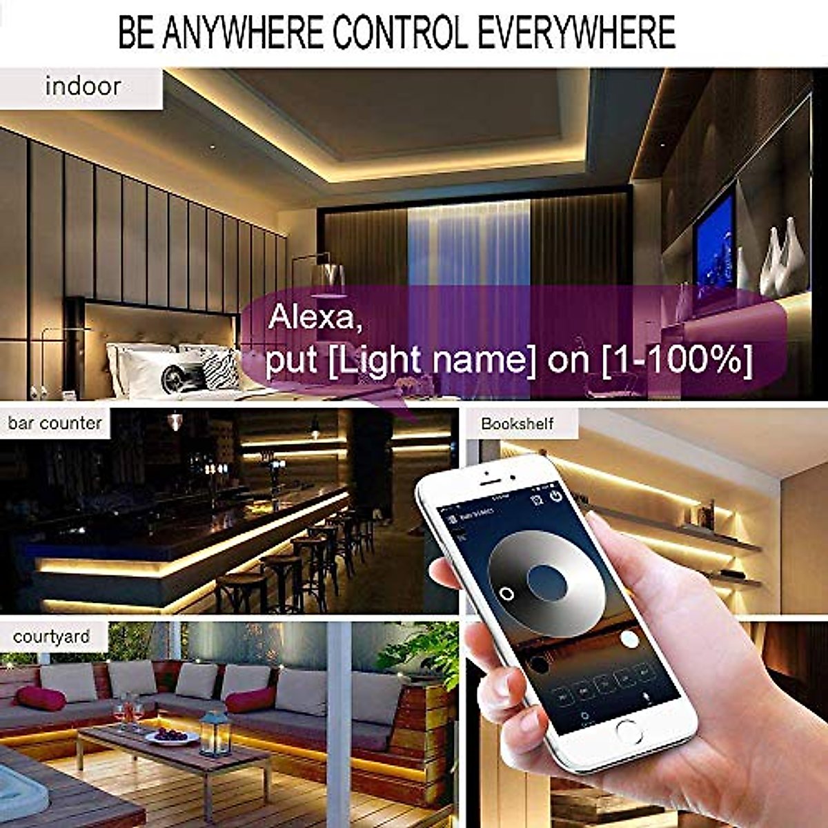 Sumaote Single Color LED Strip Lights WiFi Controller, Compatible with Android iOS Works for 5050 3528 COB LED Light Strips, 5V-28V, Voice Control, Dimmable, Timing Function