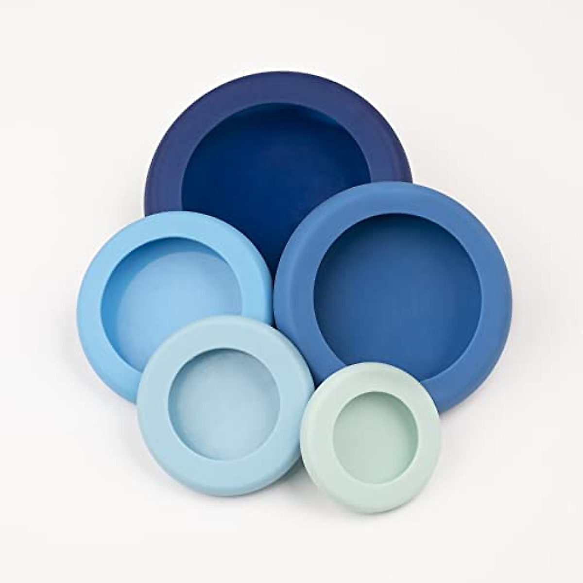 Food Huggers 5pc Reusable Silicone Food Savers | BPA Free & Dishwasher Safe | Fruit & Vegetable Produce Storage for Onion, Tomato, Lemon, Banana, Cans & More | Round, Ice Blue