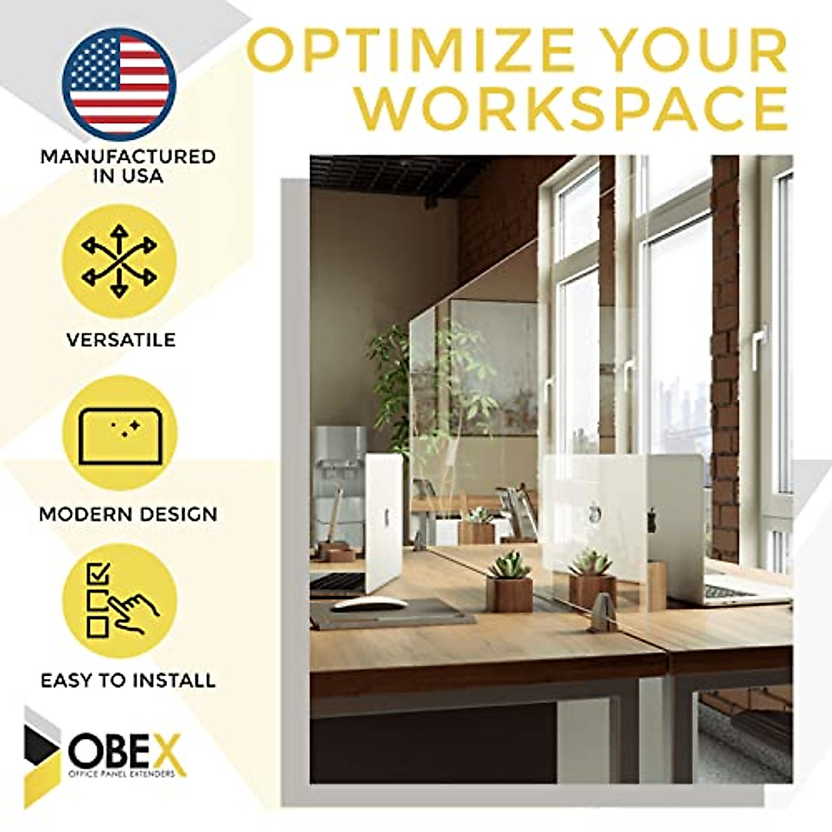 Obex Clear Acrylic Desk Mounted Privacy Panel, 12", Aluminum