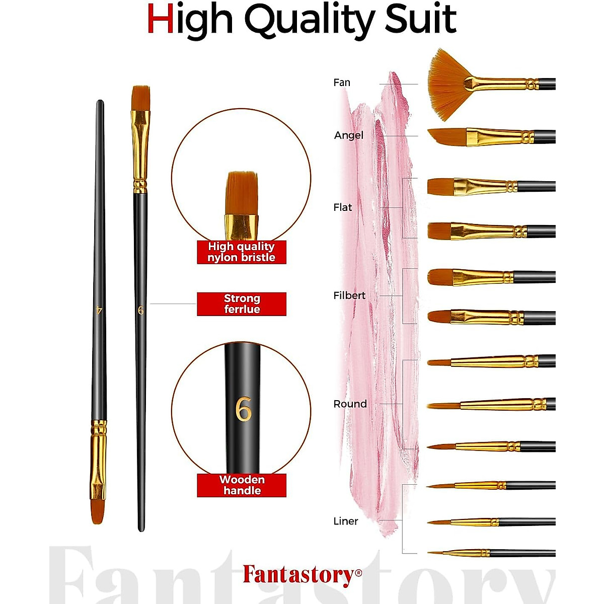 Fantastory Acrylic Paint Set, 24 Classic Colors(2oz/60ml), Professional Craft Paint, Art Supplies Kit for Adults Canvas/Fabric/Rock/Glass/Stone/Ceramic/Model/Wood Painting with 12 Brushes