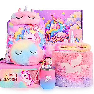 Healemo Unicorns Birthday Gift for Girl - Birthday Gift Box for 4-6 5 6-8 Year Old Toddler Girl, Unicorns Gift Toys Age 6-8 Basket, Unique Ideas Gift for Daughter, Unicorns Blanket (Pink)