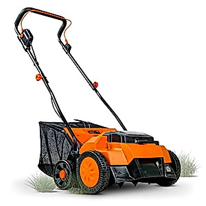 SuperHandy 2 in 1 Walk Behind Scarifier, Lawn Dethatcher Raker Cordless Electric 40V 4Ah 14.2-inch Rake Path with Collection Bag for Yard, Lawn, Garden Care, Landscaping
