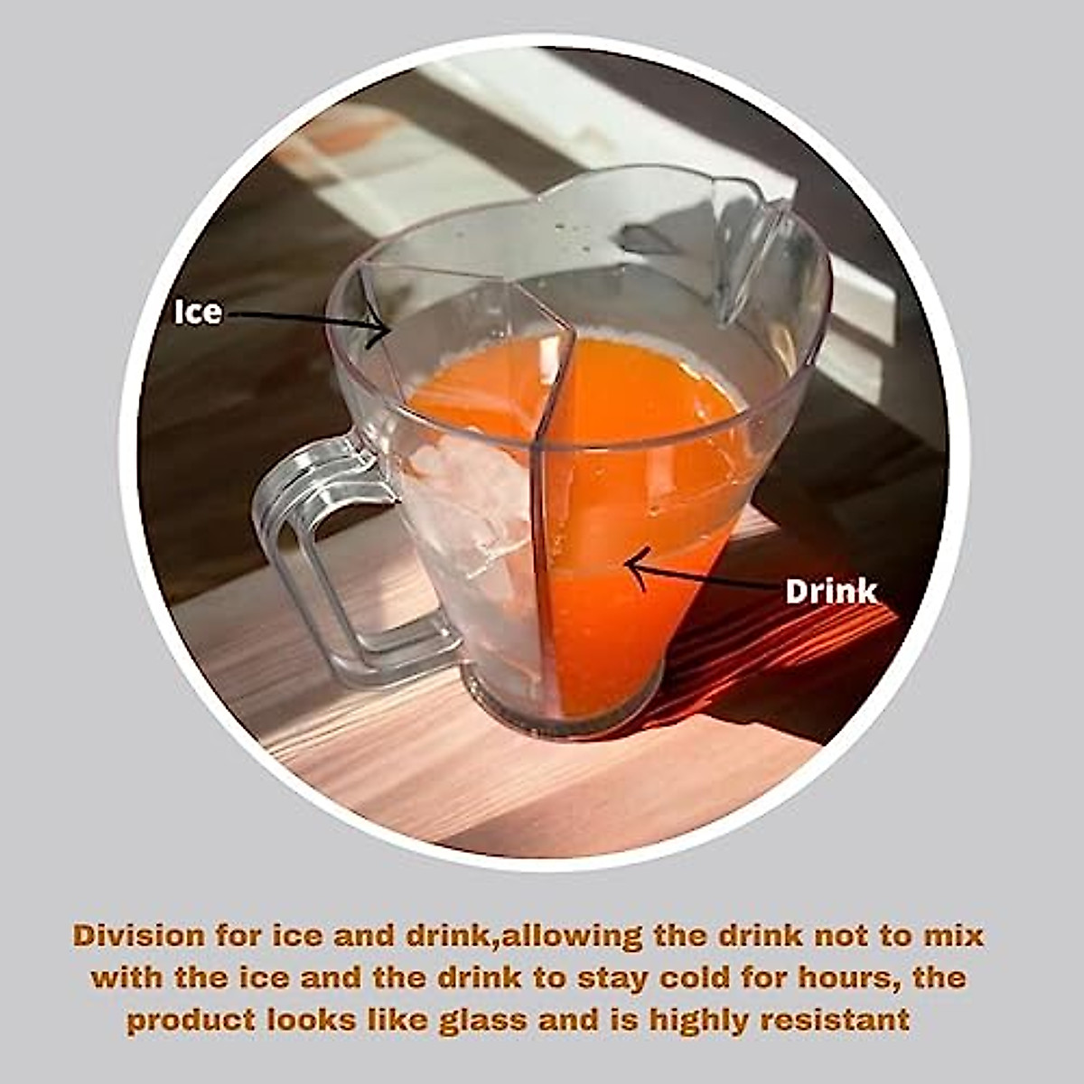Acrylic Beer Pitcher with Ice Chamber (34 fl oz), Keep Beverages Cold. Clear Plastic Pitcher with Pour Spout Lid. BPA-Free, Shatter-Proof, Great for Water, Beer, Iced Tea, Sangria, Lemonade.