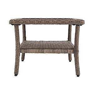 Signature Design by Ashley Clear Ridge Outdoor Wicker Coffee Table with Rust Free Aluminum Base, Light Brown