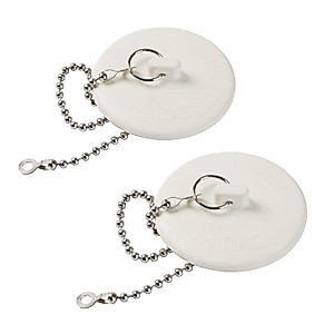 2 Packs Tub Stopper, Rubber Bathtub Stoppers Drain Plug with 15" Stainless Steel Beaded Chain, Premium Bathroom Plug Fit for 1.5" to 2" Kitchen Sink, Bathroom Bath tub, Drain Stopper, White