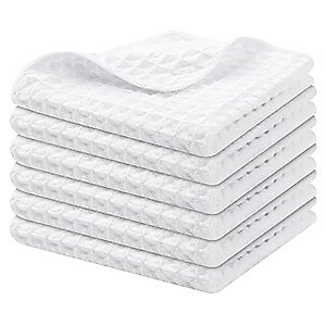 Homaxy Premium Microfiber Waffle Weave Kitchen Dish Cloths, 12 x 12 Inch Ultra Absorbent and Solid Color Dish Towels for Kitchen Fast Drying Dishcloth for Washing Dishes, 6 Pack, White