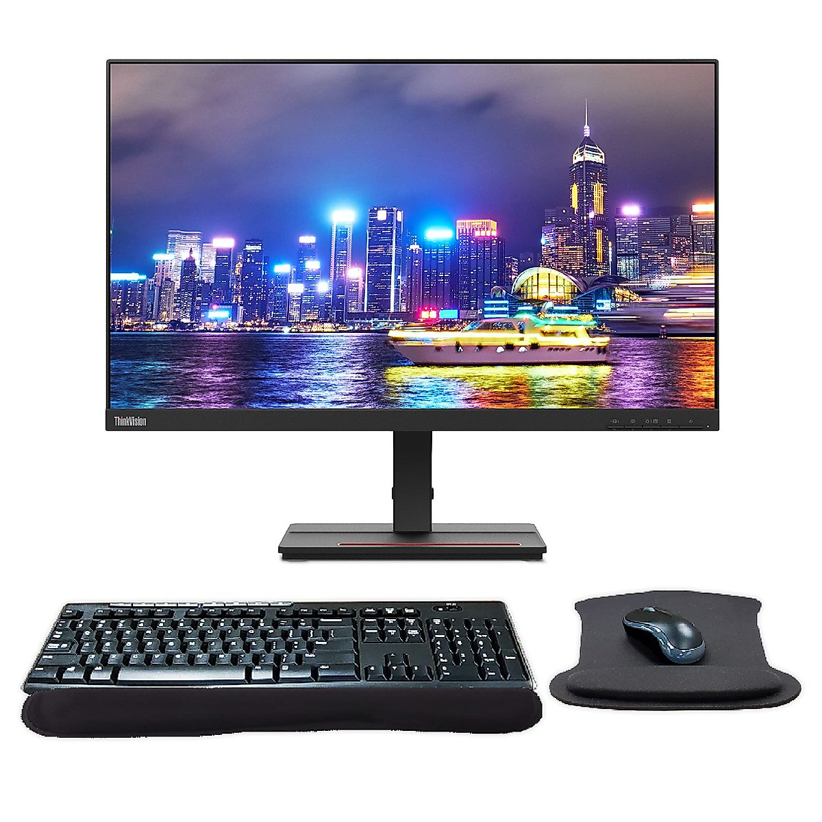 Lenovo ThinkVision S24e-20 23.8" Full HD WLED LCD Monitor Bundle with FreeSync, 1920 x 1080, Vertical Alignment, HDMI-VGA, Raven Black, Gel Pads, and MK270 Wireless Keyboard and Mouse Combo