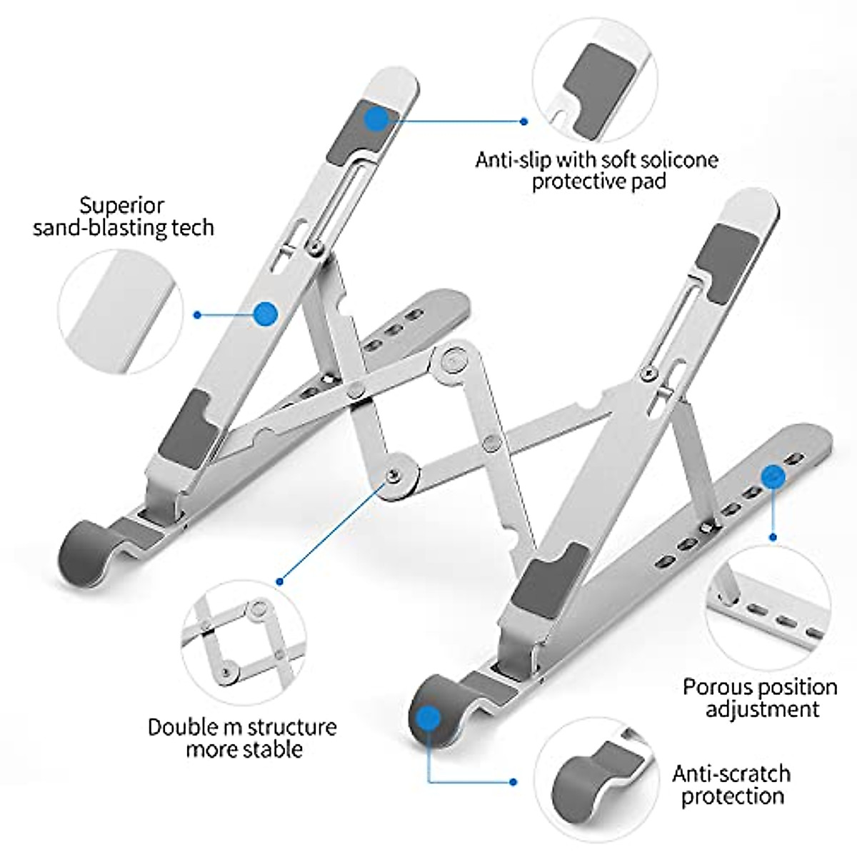 Tynctway Laptop Stand, Adjustable Computer Holder Aluminum Riser, Non-Slip Metal Compatible with MacBook Air Pro Foldable Portable Tablets Holder for 10" to 15.6" Notebook Computer (Silver)