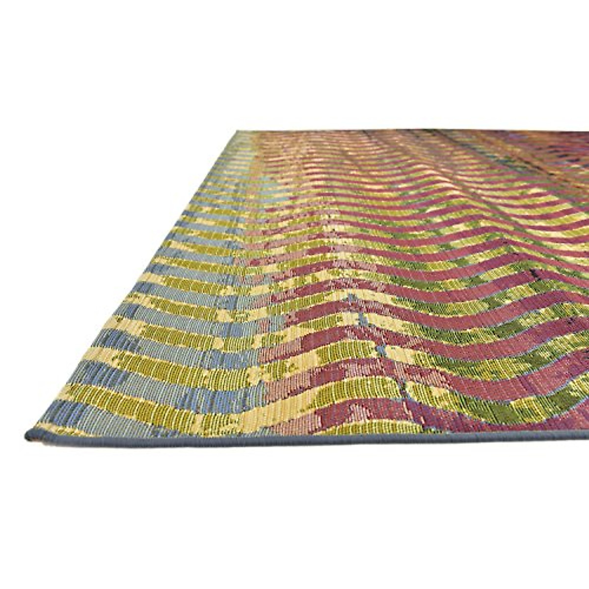 Unique Loom Outdoor Modern Collection Area Rug - Wavy (5' 3" x 8' Rectangle, Multi/ Beige)