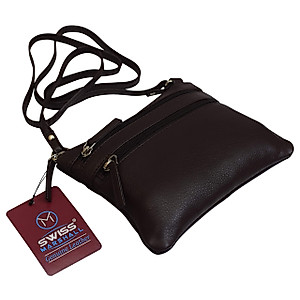 Swiss Marshall Womens Genuine Leather Small Crossbody Shoulder Designer Bag and Ladies Purse (Brown)