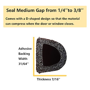 Weather Stripping Door Draft Stopper for Doors/Windows 18 Feet, Self-Adhesive Backing Seals Medium Gap (from 1/4 inch to 3/8 inch), Easy Cut to Size
