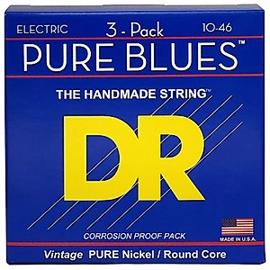 DR Strings Pure Blues Pure Nickel Electric Guitar Strings, Medium 10-46, 3-Pack (PHR-10-3PK)