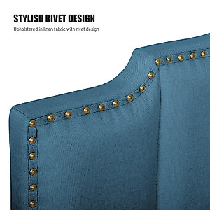 Queen Size Linen Upholstered Platform Bed Frames with Adjustable Headboard, Rivets Design Platform Bed with 2 Storage Drawers, Noise-Free for Bedroom Small Living Space Boys Girls Adults Teems, Blue