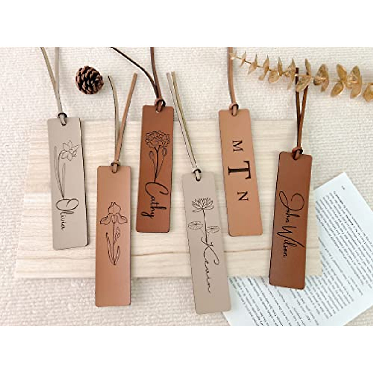 Personalized Engraved Leather Bookmark, Birth Flower Bookmark, Reader Gift, Name Bookmark, Birthday Gift for Her, Valentines/Anniversary Gift for Him/Couple.