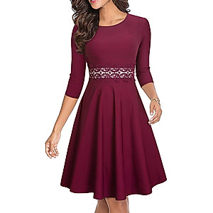 HOMEYEE Women's 3/4 Sleeves Cocktail A-Line Embroidery Party Autumn Winter Wedding Guest Dress A079(6,Burgundy-3/4 Sleeve)
