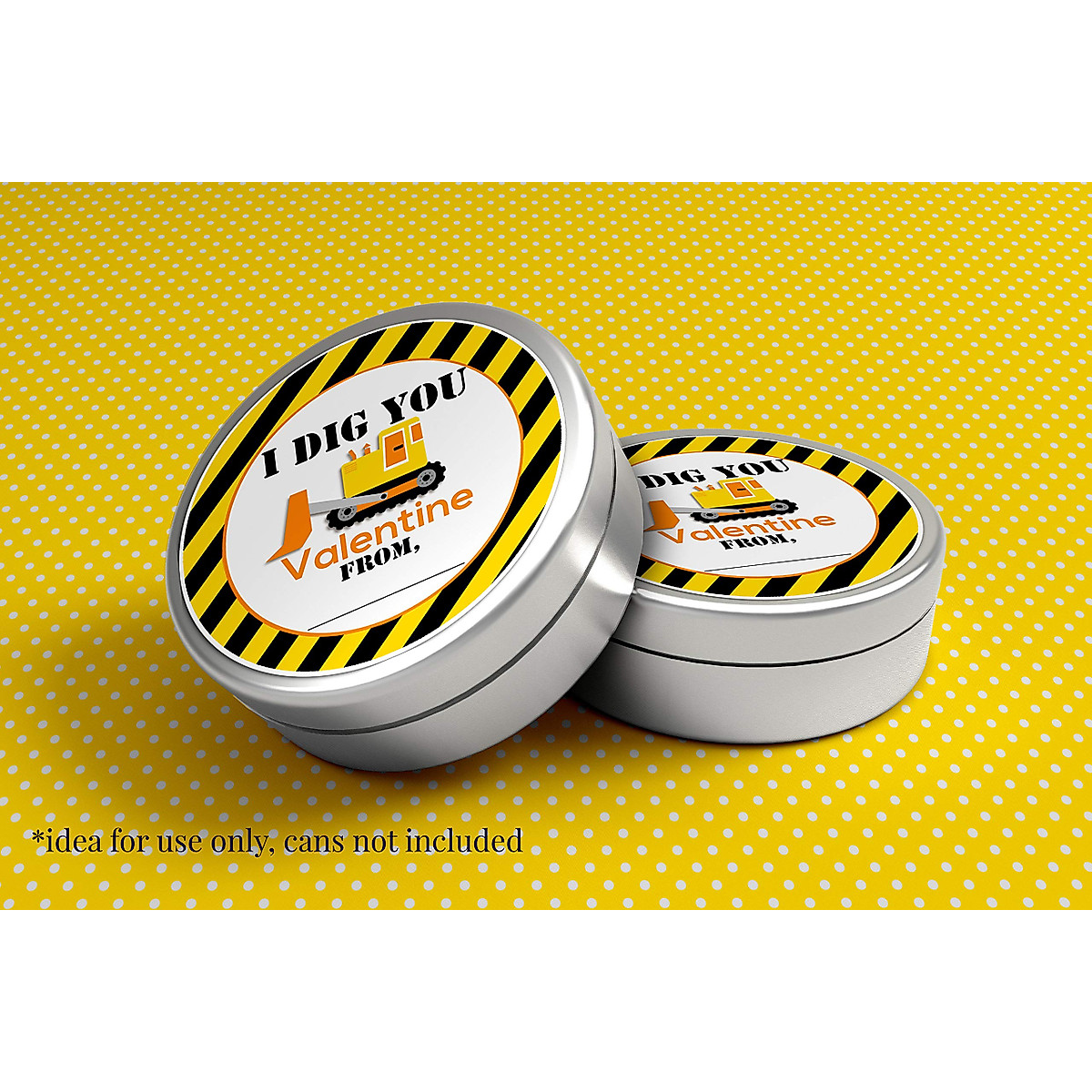 I Dig You Construction-Themed Valentine Party Favor Sticker Labels, 40 2" Party Circle Stickers by AmandaCreation, Great for Classroom Valentines, Envelope Seals, Gifts & Treats