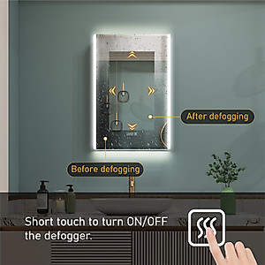 WELLFOR 20" x 30" LED Mirrored Bathroom Cabinet, Mirror Medicine Cabinet with Lights, 8mm Luminous Tempered Glass, Outlets & USB Ports, Single Right Opening Door