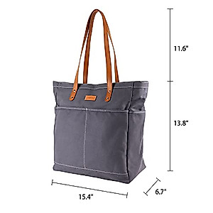Lamyba Tote Bag for Women, Large Utility Tote Bags with Pockets and Compartments Top Zipper for Teacher Nurse School Work,Grey