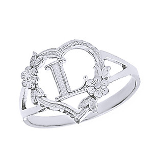CaliRoseJewelry Sterling Silver Initial Alphabet Heart Personalized Ring (Size 8) - Letter L