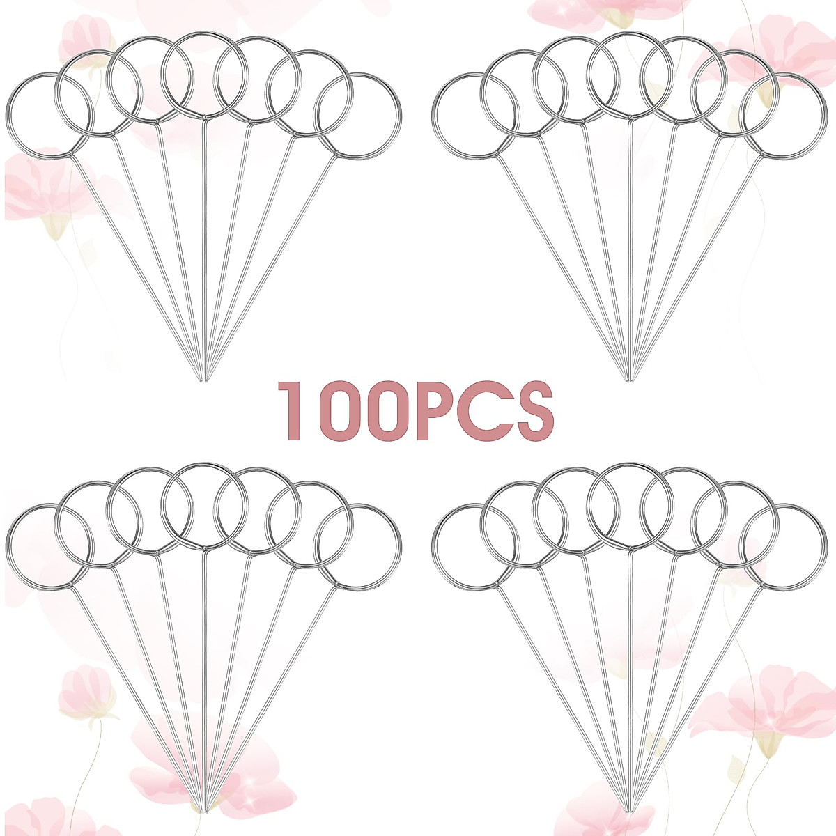 100 Pcs Floral Card Holder Table Number Card Holders, Circle Swirl Round Place Card Holder, Pin Wire Card Holder Picture Holder Centerpieces Cake Photo Memo Note Holders for DIY Party Decoration