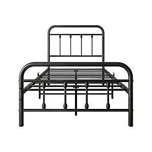 Elegant Home Products Vintage Twin Size Bed Frame with Headboard and Footboard Mattress Heavy Duty Metal Platform, Steel Slat Support (Twin, Black Sanded)