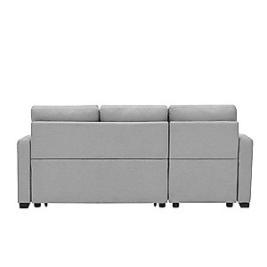 Eafurn Convertible Sectional Sleeper Pull Out Bed, 3-Seater L-Shaped Storage Chaise and 2 Cup Holders, Linen Fabric Upholstered Corner Sofa & Couches for Living Room, Gray 81"