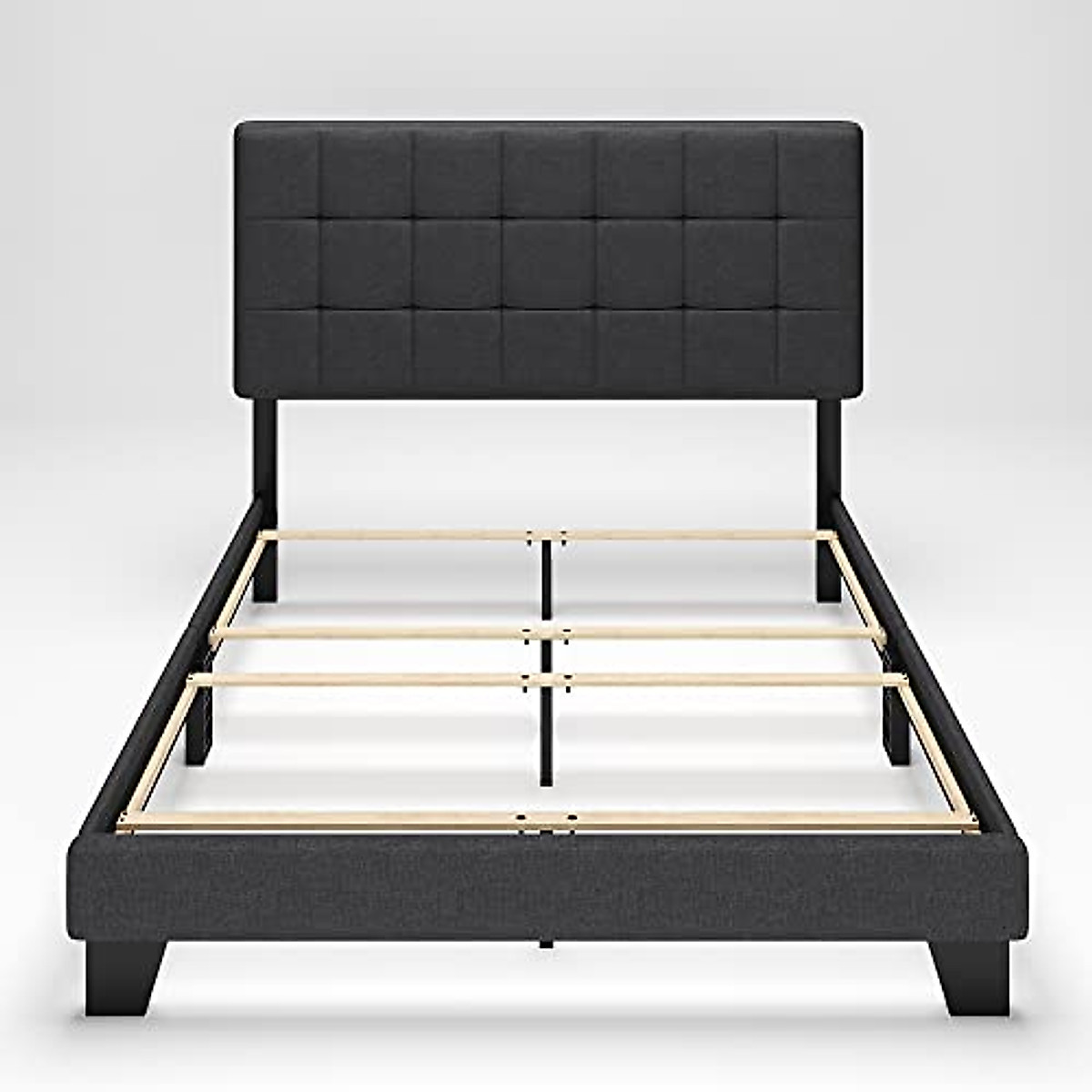 HOOMIC Queen Size Upholstered Panel Bed for Box Spring, with Box-Tufted Adjustable Headboard, Easy Assembly, Grey Fabric